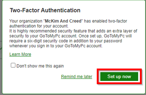 GoToMyPC MFA/2FA Guide for Users – McKim & Creed Service Desk